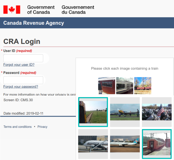 CRA adds Captcha: with flags of the world? – Don's Blog